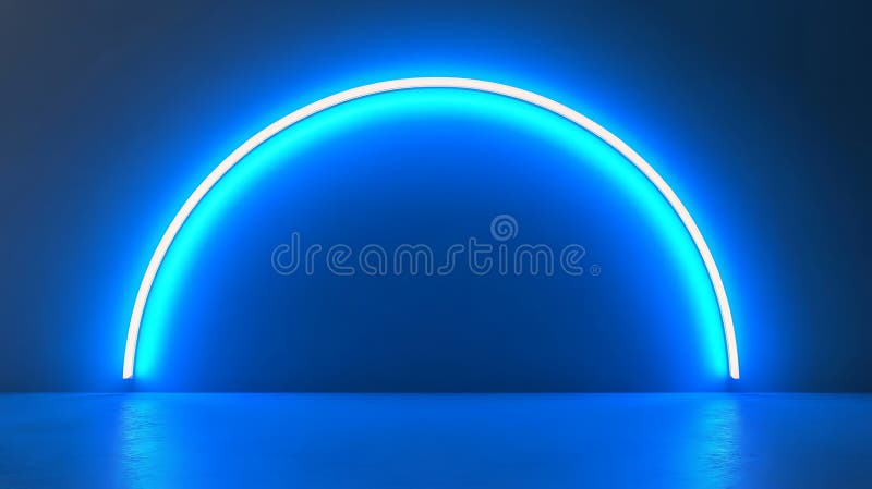 Blue Neon Arc Light Illuminates Dark Room Stock Photo - Image of style ...
