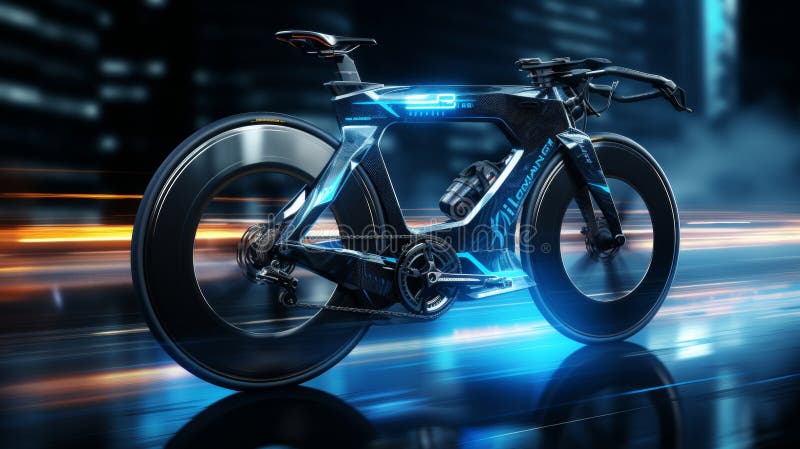 Blue Neon Bicycle Racing on Vibrant Light Track through Dynamic City in ...