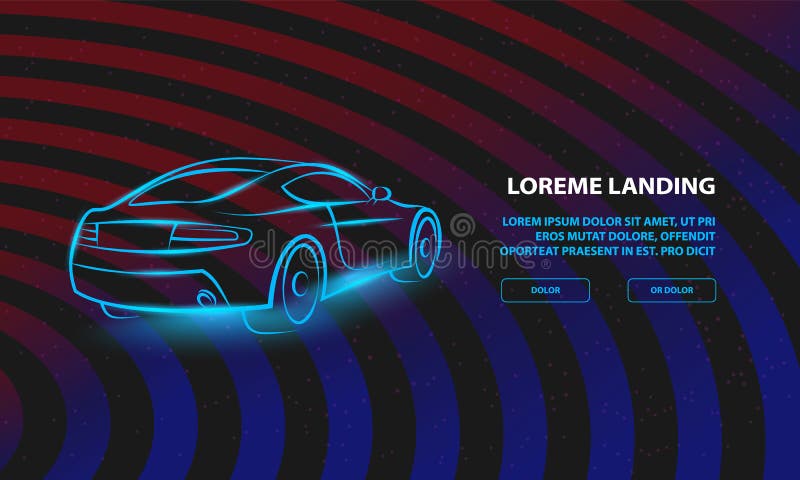 Blue Neon Car. Vector Linear Auto Background for Landing Page Template ...