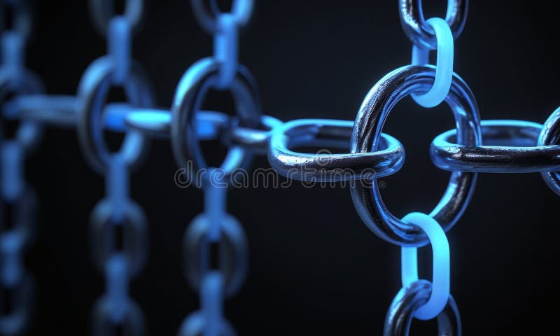 Blue Neon Chain Links Close-up Stock Photo - Image of chains ...