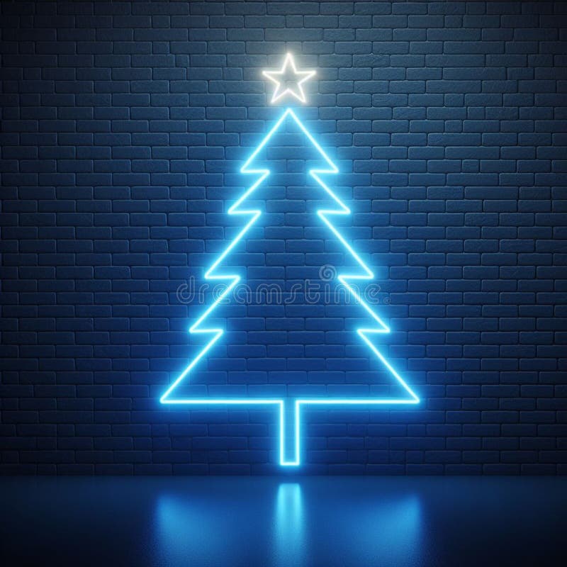 Blue neon christmas tree stock illustration. Illustration of design ...