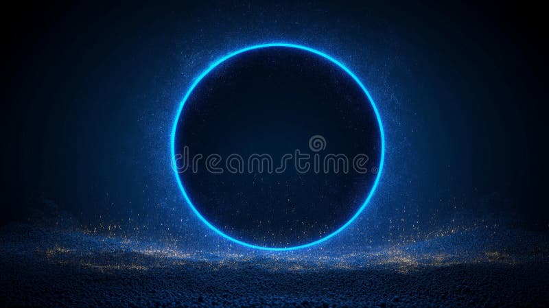 Blue Neon Circle, Glowing Dust, Sparkling Glitter Trail on Ground, Dark ...