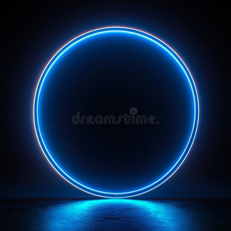 A Blue Neon Circle in the Middle of a Dark Room Stock Photo - Image of ...