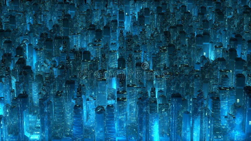 Blue Neon City Skyscrapers Modern Technology Concept Stock Illustration ...
