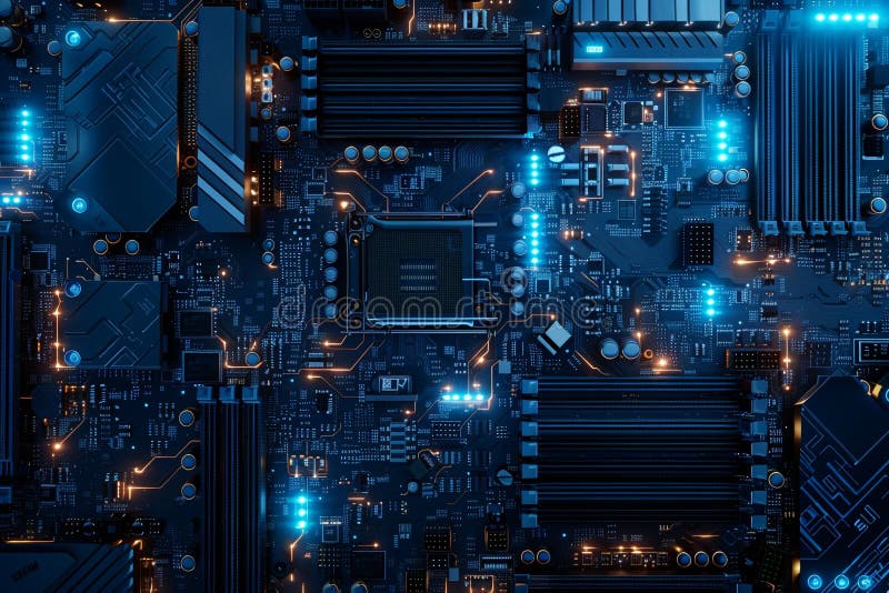 Blue Neon Computer Motherboard Background Technology Design Stock ...
