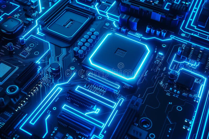 Blue Neon Computer Motherboard Background Technology Design Stock ...