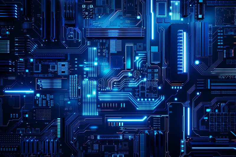 Blue Neon Computer Motherboard Background Technology Design Stock ...