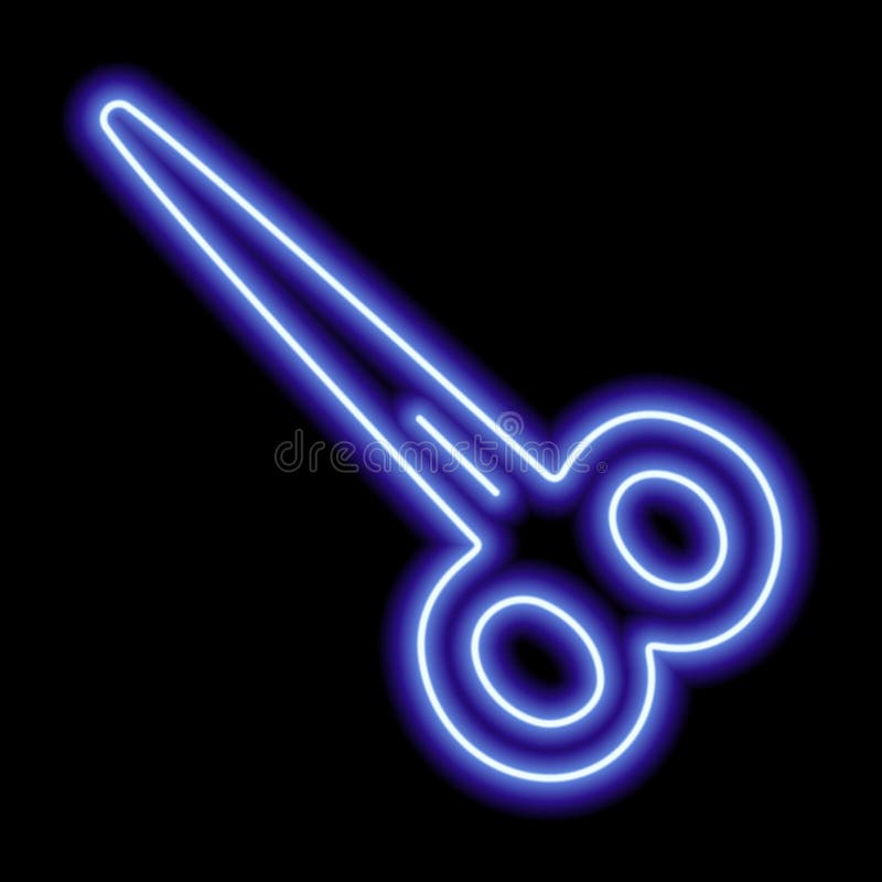 Blue Neon Contour Scissors on a Black Background. Stock Illustration ...