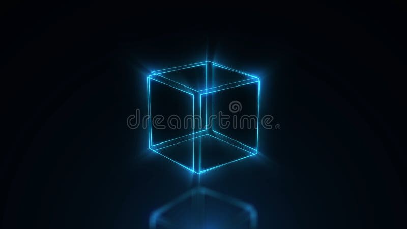 Blue Neon Cube Rotating in 3d Space Stock Illustration - Illustration ...