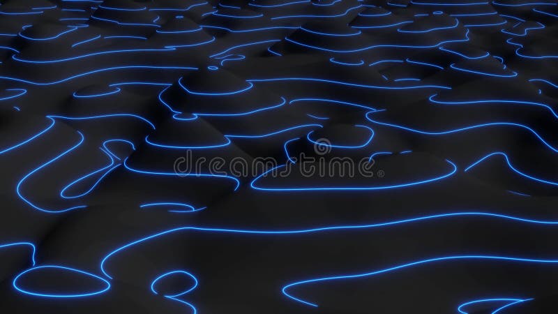 Blue Neon Curve Lines Topography and Geography Map Grid Levels 3d Stock ...