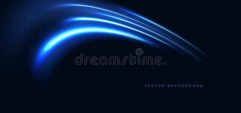 Blue Neon Curved Rays Glowing on Dark Blue Background. Speed Motion ...