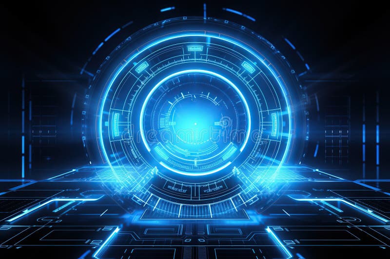 Blue Neon Cybernetic Portal Interface Design. Generative AI Stock ...