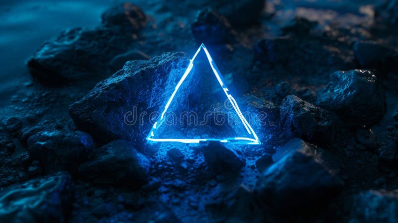 Blue Neon Glowing Triangle on Rock Stock Illustration - Illustration of ...