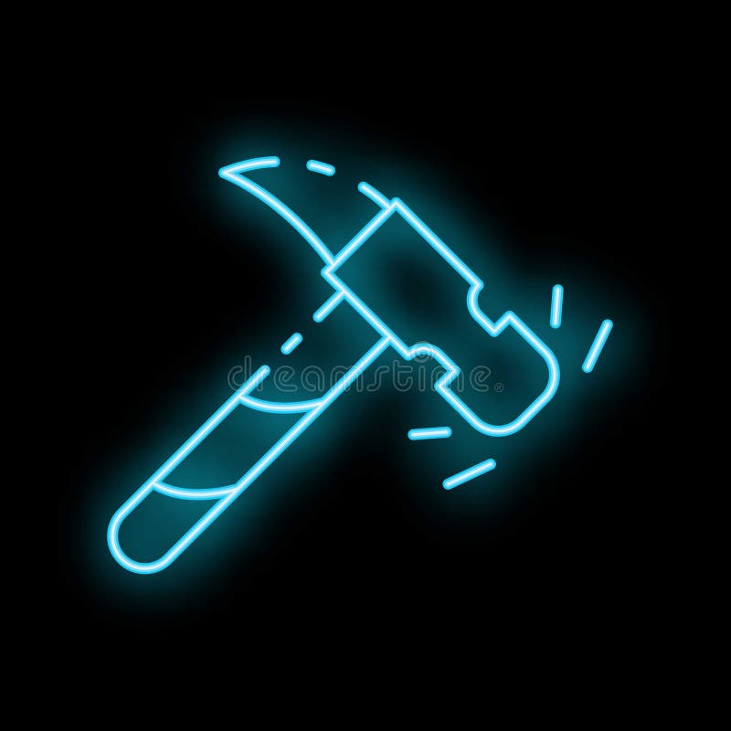 Blue Neon Hammer Striking on Black Background Stock Illustration ...