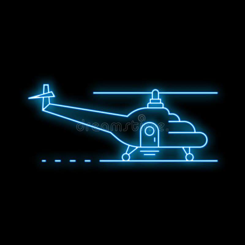 Blue Neon Helicopter Landing on a Landing Strip at Night Stock Vector ...