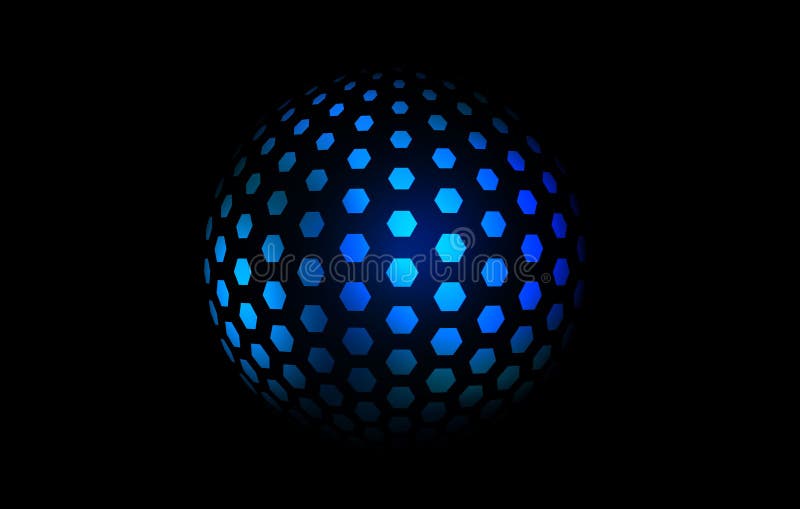 Blue Neon Hexagon Pattern Sphere. 3d Halftone Hemisphere Concept ...