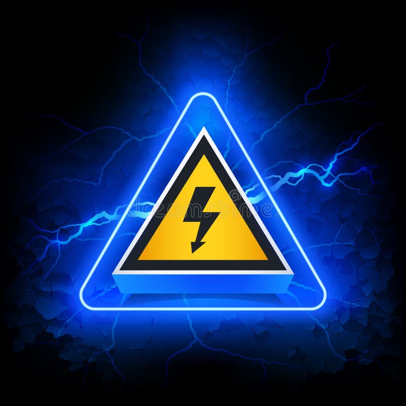 Blue Neon High Voltage Sign on Grunge Background Stock Vector ...