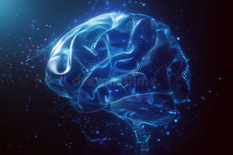 Blue Neon Human Brain Showing Intelligent Thinking, Processing through ...