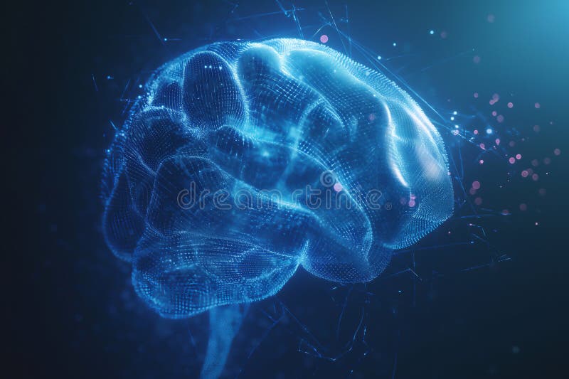 Blue Neon Human Brain Showing Intelligent Thinking, Processing through ...