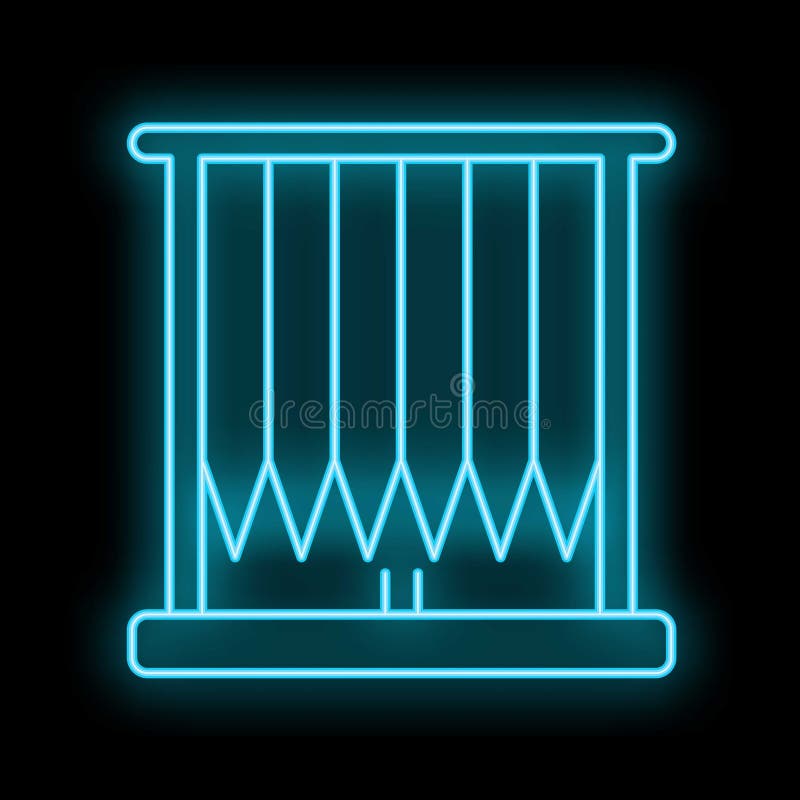 Blue Neon Icon of Balcony Railing with Balusters on Black Brick Wall ...