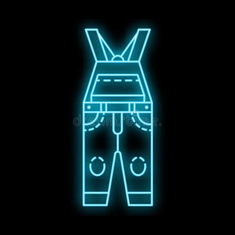 Blue Neon Icon of Overalls Glowing on Black Background Stock ...