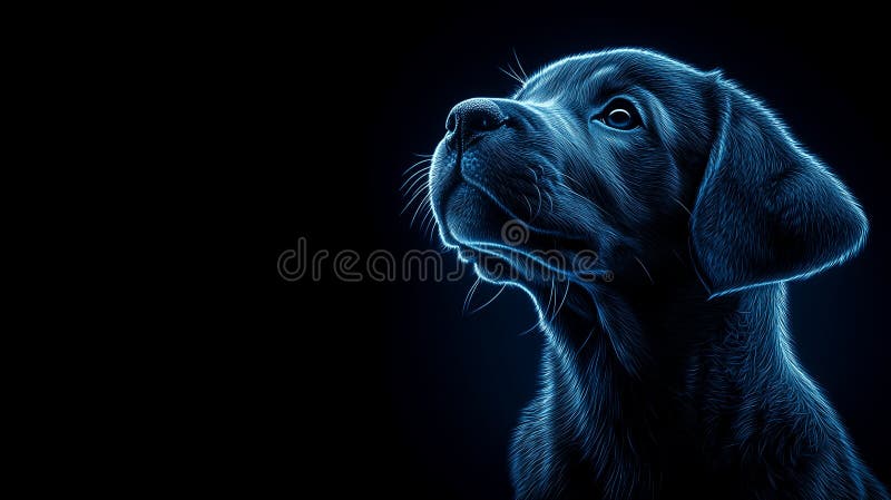 Blue Neon Labrador Portrait on Black Background with Empty Space Stock ...