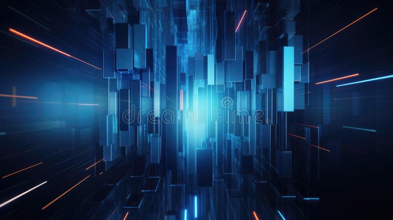 Blue Neon Light Abstract Visual Geometry Motion Graphic Technology ...