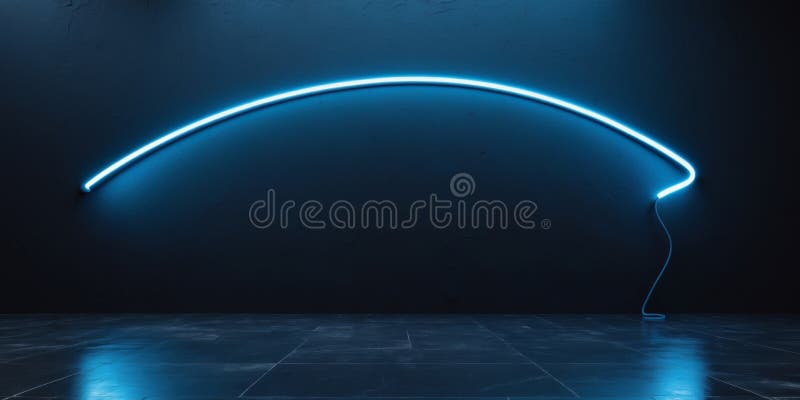 Blue Neon Light Arc on Dark Wall with Floor Reflection Effect. Stock ...