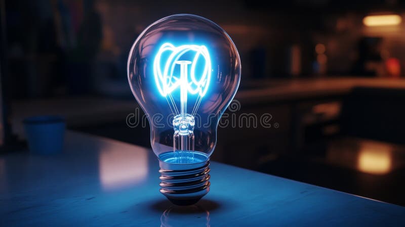 Blue Neon Light Bulb Illuminating a Modern Kitchen Environment Stock ...