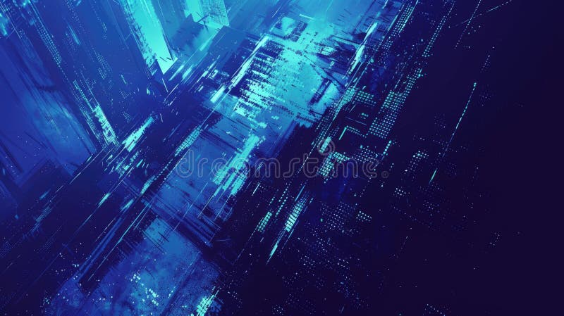 Blue Neon Light Digital Background with Hightech Patterns and Cyber ...