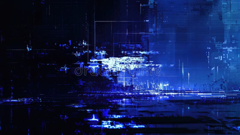 Blue Neon Light Digital Background with Hightech Patterns and Cyber ...