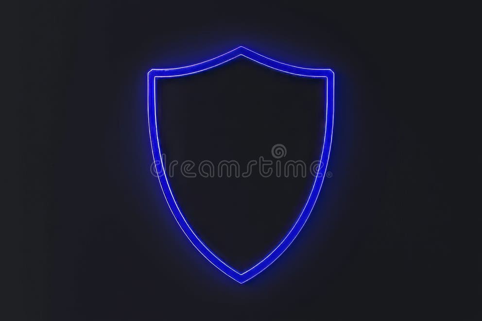 Blue Neon Light Elements on a Shield-shaped Template Background. Stock ...