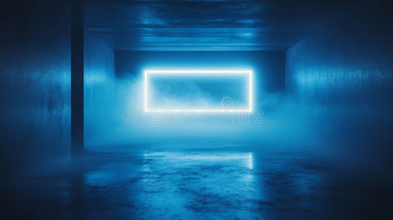 Blue Neon Light in Foggy Concrete Room Stock Illustration ...