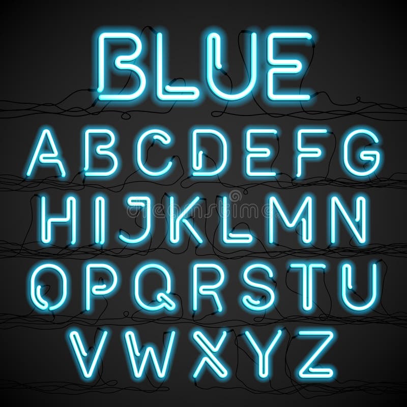 Blue neon light font stock vector. Illustration of light - 69247273