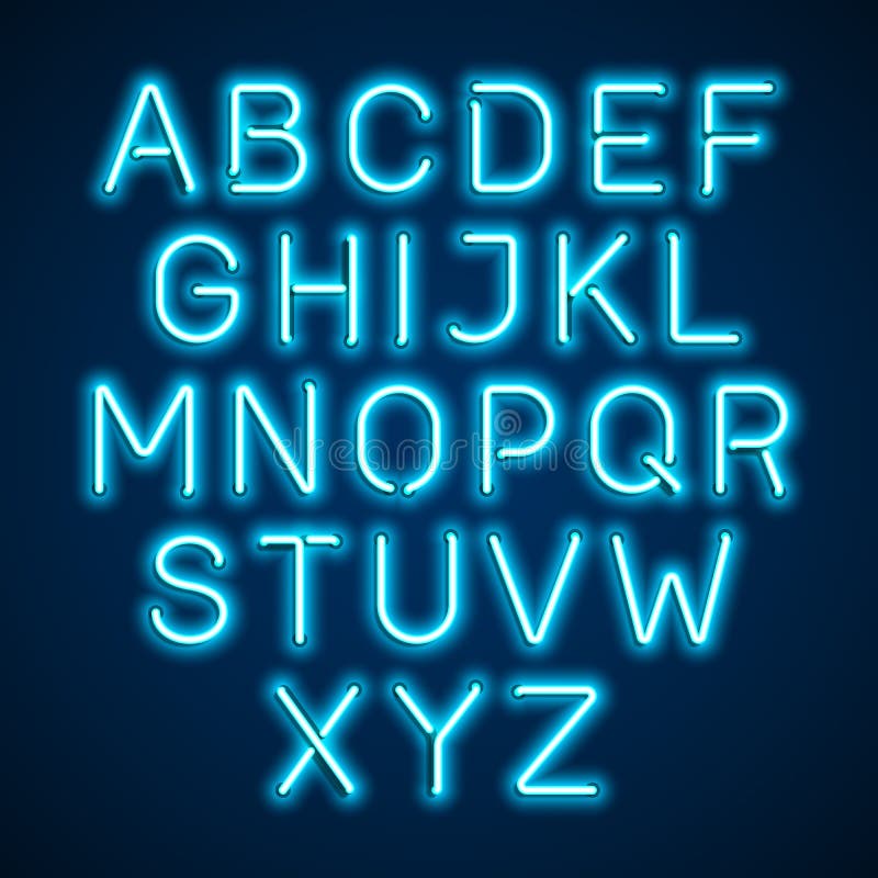 Blue Neon Light Glowing Alphabet Stock Vector - Illustration of bright ...