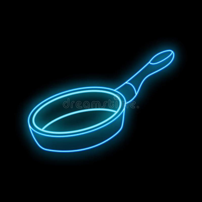 Blue Neon Light Glowing Frying Pan on Black Background Stock ...