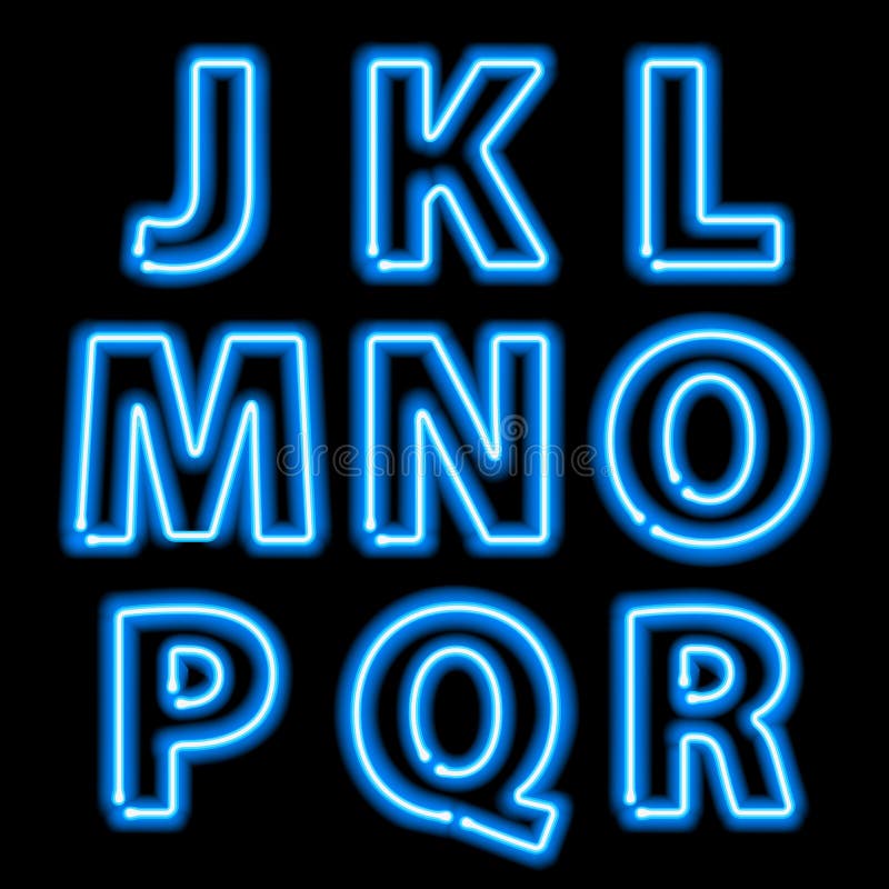 Blue Neon Light Glowing Letters Set Stock Vector - Illustration of glow ...