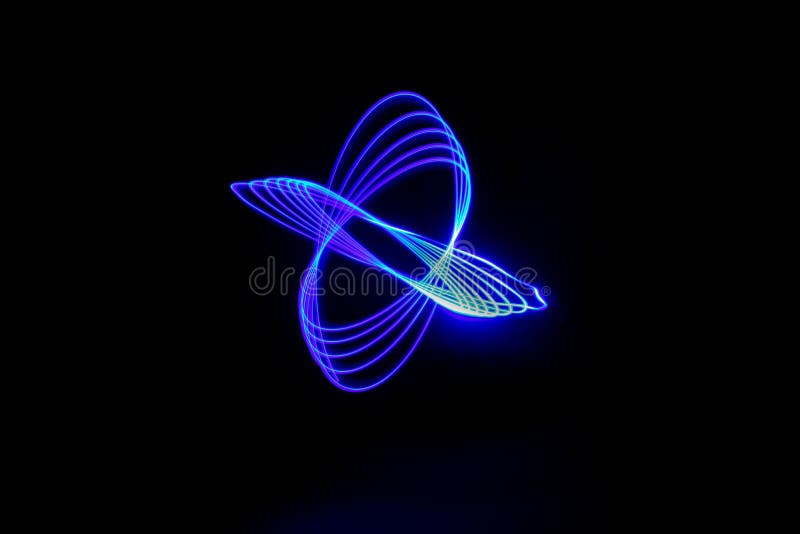 Vector Blue Neon Light Intertwined Circle Trail on a Black Background ...