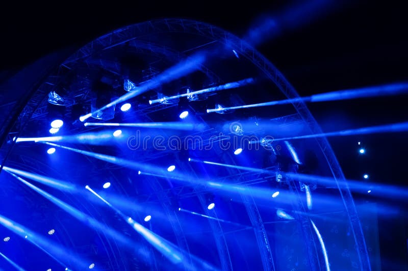 Blue Neon Light. Rays of Light from Concert Lighting on a Dark ...