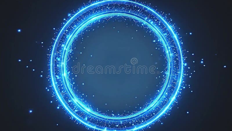 Blue Neon Light Trail Circle, Glowing on a Deep Black Background ...