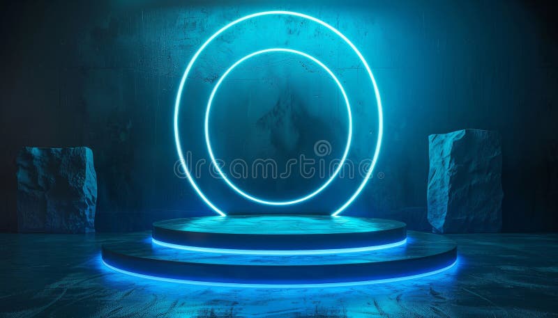 A Blue Neon Lighted Circular Stage with a Blue Background by AI ...