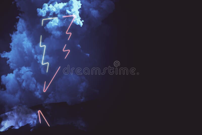 Blue Neon Lightning with Smoke Stock Illustration - Illustration of ...