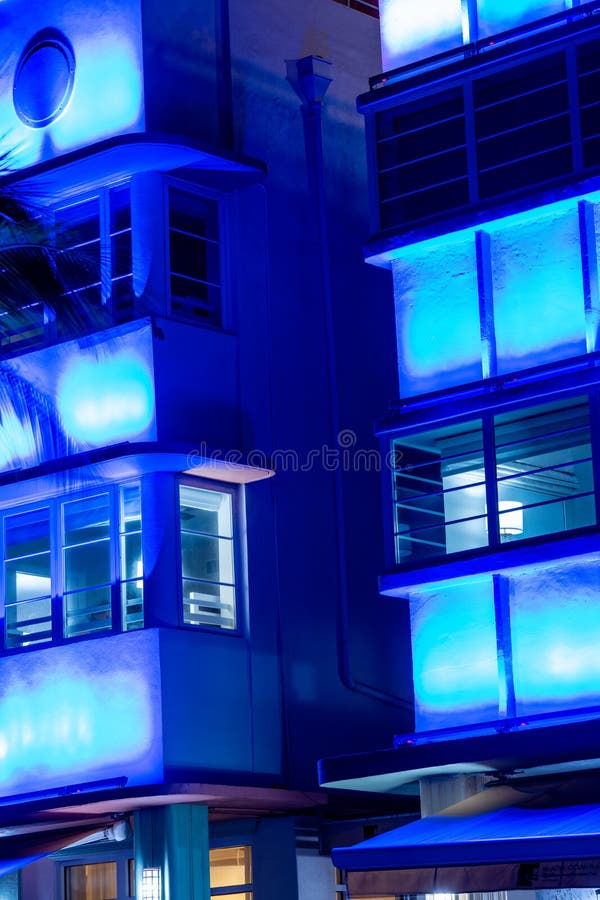 Blue Neon Lights Miami Beach Ocean Drive Art Deco Editorial Photography ...