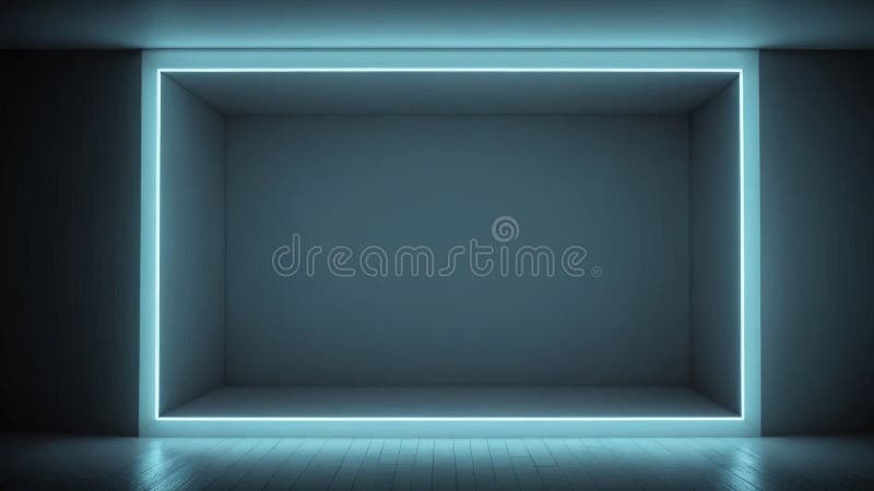 Blue Neon-lit Room with Rectangular Frame, Emphasizing Futuristic ...
