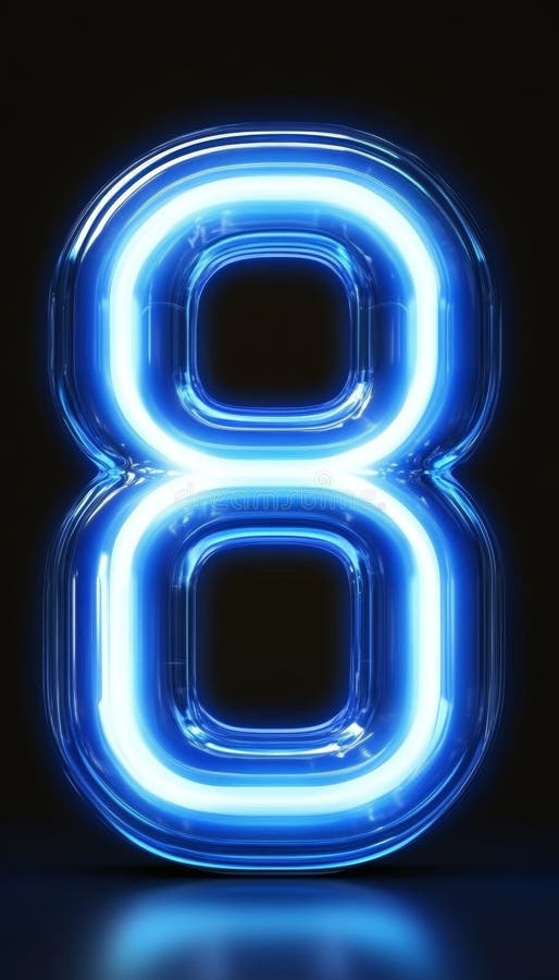 Blue Neon Number 8, Three-Dimensional Glowing Font on a Black ...