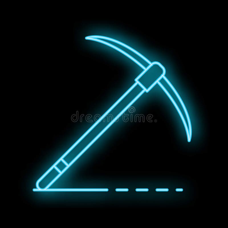 Blue Neon Pickaxe Breaking Ground Mining Concept Icon Stock Vector ...