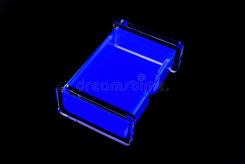 Blue neon plastic box stock photo. Image of hitech, cube - 231400570