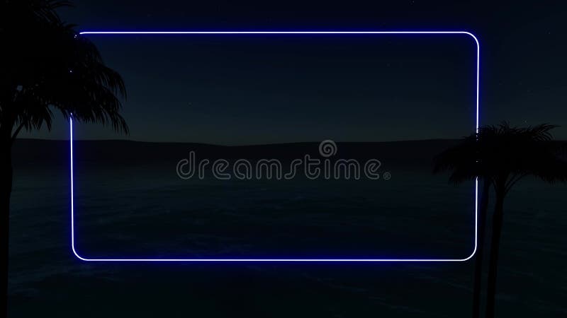 Blue Neon Rectangle Tropical Nature Palm Tree Sea Ocean Night Stock ...