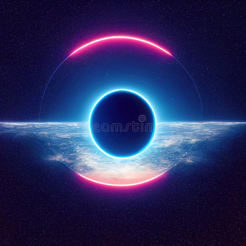 Blue Neon Ring in Space, 3d Render Stock Illustration - Illustration of ...