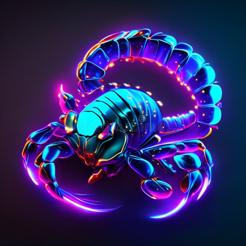 Blue Neon Scorpion on a Dark Background. 3d Rendering Stock ...
